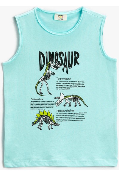 Koton Dinozor Baskılı Atlet Bisiklet Yaka Pamuklu