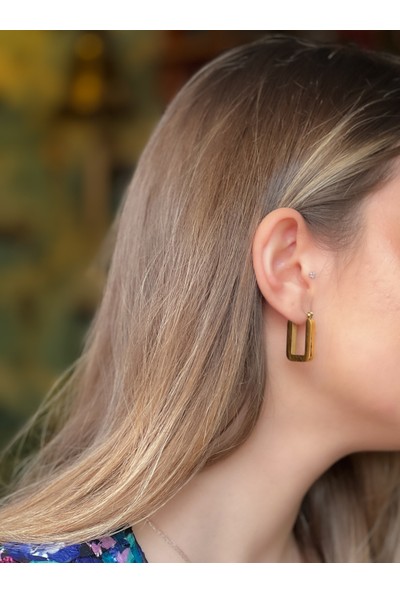 Ess Jewelry Kalın Dikdörtgen Çelik Küpe