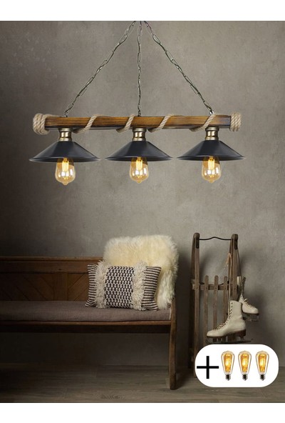Aral LED 3'lü Eskitme Ahşap Metal Sıvama Avize + 3 Adet 4 Watt Gün Işığı Rustik LED Ampul Aral LED 3'lü Eskitme Ahşap Metal Sıvama Avize + 3 Adet 4 Watt Gün Işığı Rustik LED Ampul