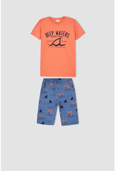 DeFacto Erkek Çocuk Regular Fit Baskılı Pamuklu Kısa Kollu Tişört Şort Takım X5552A622SM