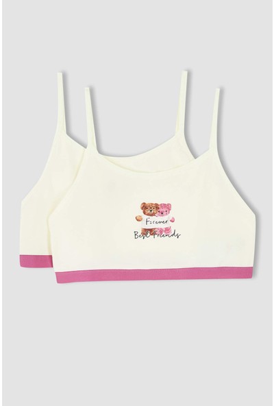 DeFacto Kız Çocuk Regular Fit Ayıcık Baskılı 2li Yarım Atlet  X0832A622SM