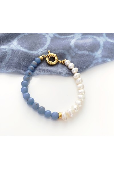 Anjelit Taşı ve Inci Taş Tasarım Bileklik