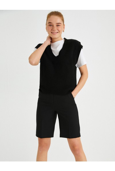 Koton Örgü Süveter V Yaka Kolsuz