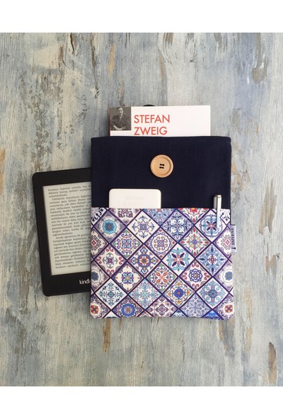 Kitap Kılıfı / Kitap Çantası , Çini Lacivert