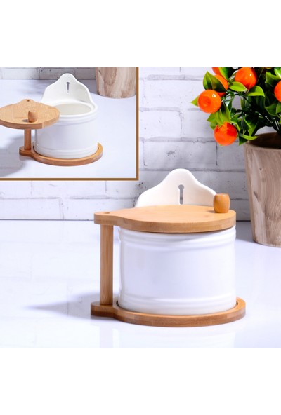 Bambu Detaylı Lüx Porselen Tuz Kabı Baharatlık