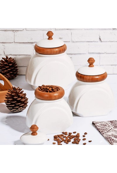 Üzüm Yaprağı Bambu Detaylı Lüx Porselen 3'lü Baharatlık Seti