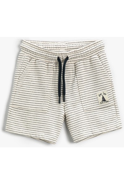 Koton Çizgili Şort Beli Bağcıklı Cepli Diz Üstü Pamuklu