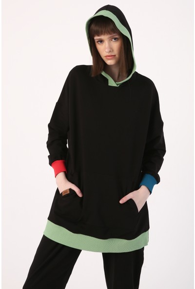 Kapüşonlu Renkli Kaşkorseli Eşofman Takımı