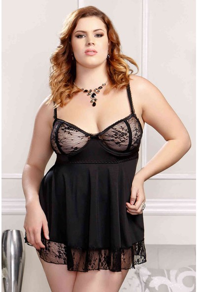 Berabi Büyük Beden Siyah Gecelik