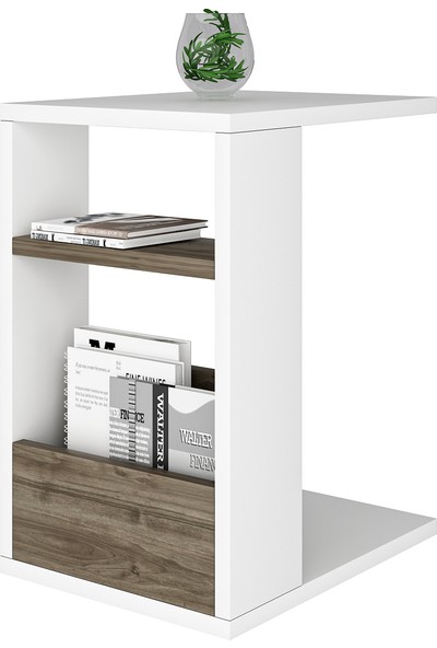 İda Behram Yan Sehpa Beyaz - Ceviz