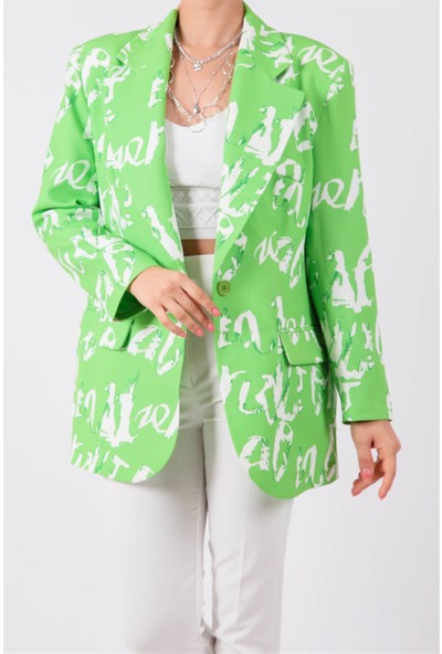 Coral Tek Düğme Blazer Ceket Yeşil Coral Tek Düğme Blazer Ceket Yeşil