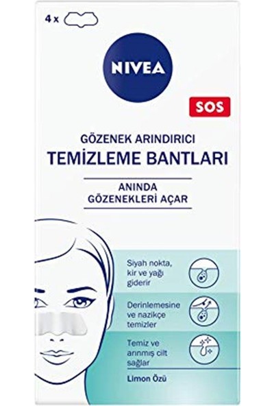 Nivea Siyah Nokta & T-Bölgesi Temizleyici Yüz Bantlar 120 Gr, 4'Lü Nivea Siyah Nokta & T-Bölgesi Temizleyici Yüz Bantlar 120 Gr, 4'Lü