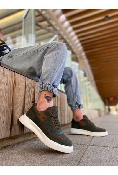 Bkmc BA0200 Erkek Haki Bağcıklı Yüksek Taban Tarz Spor Ayakkabı