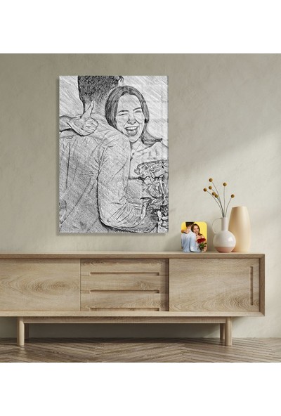 Bk Kişiye Özel Karakalem Tasarımlı Cam Tablo 70 x 100 cm -1 Bk Kişiye Özel Karakalem Tasarımlı Cam Tablo 70 x 100 cm -1