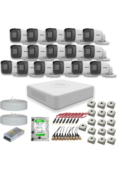 Hikvision 2mp 16 Kameralı Dış Ortam Ahd Hd-Tvı Full Kamera Seti