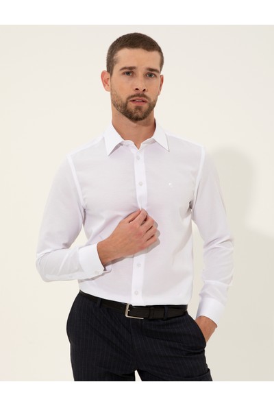 Pierre Cardin Beyaz Slim Fit Armürlü Gömlek 50255262-VR013 Pierre Cardin Beyaz Slim Fit Armürlü Gömlek 50255262-VR013