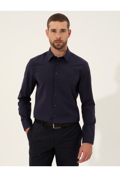 Pierre Cardin Lacivert Slim Fit Armürlü Gömlek 50255274-VR033