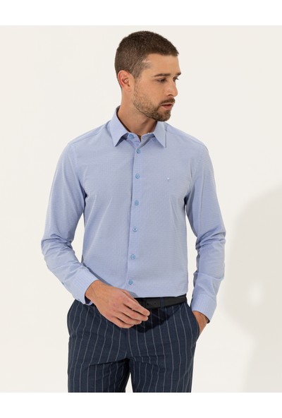 Pierre Cardin Mavi Slim Fit Armürlü Gömlek 50255245-VR036