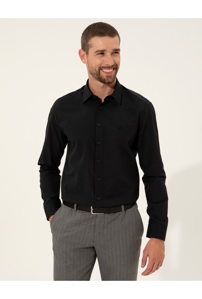 Pierre Cardin Siyah Slim Fit Armürlü Gömlek 50255274-VR046