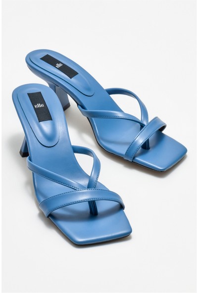Elle Shoes Mavi Kadın Topuklu Terlik
