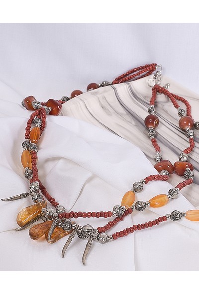 Feniks Silver Akik ve Yıldız Taşlı Kolye