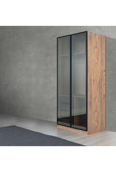 Evistro Gardırop 2 Cam Kapaklı 4 Çekmeceli Elbise Dolabı Atlantik Çam Demonte