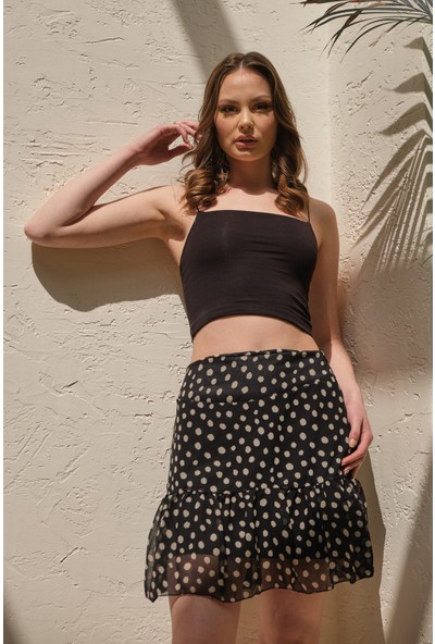 Kadın Beyaz Benekli Mini Etek