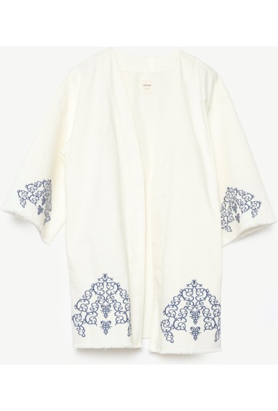 Yargıcı Nakış Detaylı Denım Pardösü