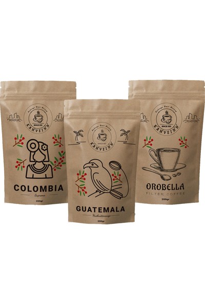 Kahveinn Colombia + Guatemala + Orobella Arabica Filtre Kahve 200 gr x 3