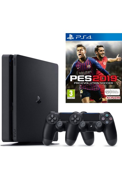 Sony PS4 Slim 500Gb Oyun Konsolu + 2. PS4 Kol + PS4 Pes 19