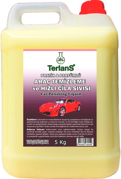 Terlans Hızlı Cila Temizlik ve Boya Koruma Parfümlü 5 Kg + Mikrofiber Bez