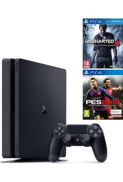 Sony PS4 Slim 500Gb Oyun Konsolu + PS4 Pes 19 + PS4 Uncharted 4