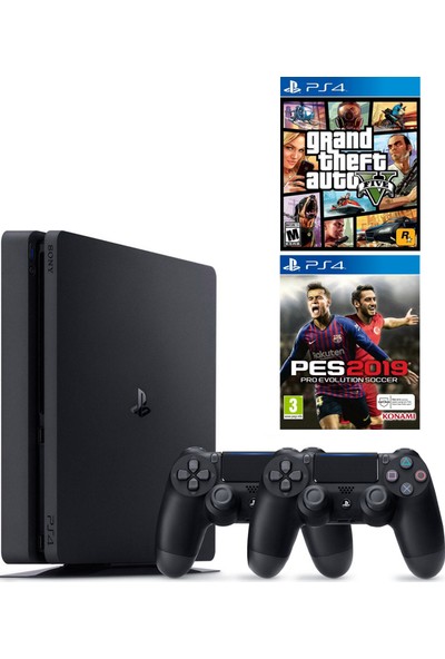 Sony PS4 Slim 500Gb Oyun Konsolu + 2. PS4 Kol + PS4 Pes 19 + PS4 Gta 5