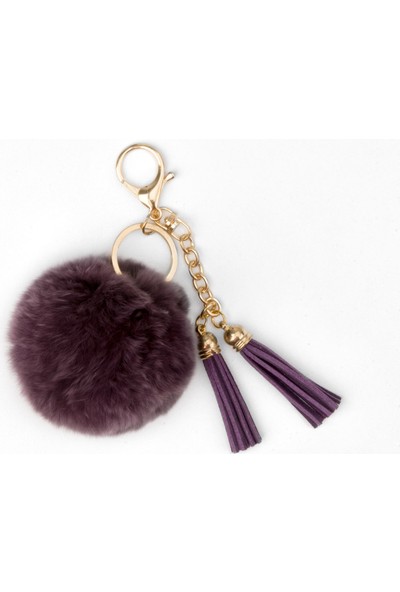 Madame Coco Tüylü Top Anahtarlık - Koyu Mürdüm