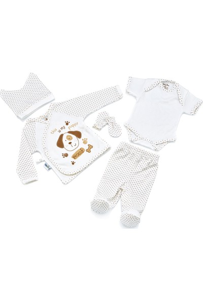 BabyJem Premature Zıbın Seti Pijamalı 5'Li / Ekru Pembe Nakışlı