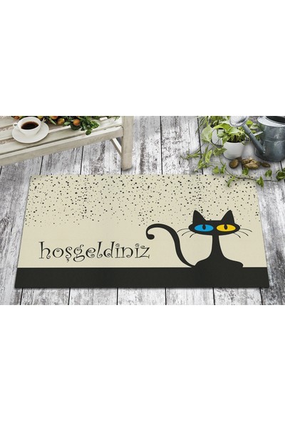 Olunca Olunca Sevimli Karşılama Kedi Tasarım Kapı Önü ve Ev İçi Paspas 45x75 cm