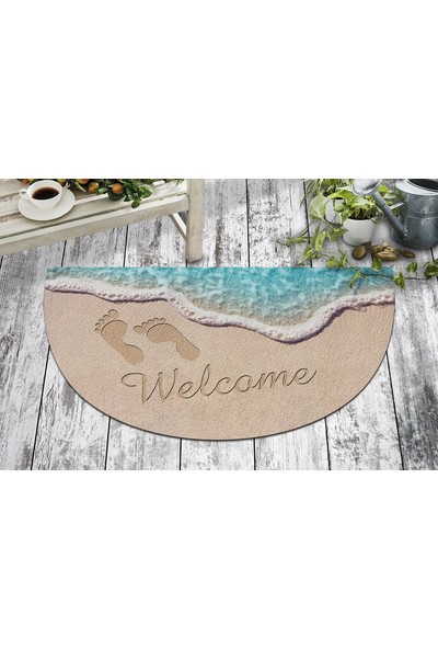 Olunca Olunca Welcome Ayak İzi Tasarım Kapı Önü ve Ev İçi Paspas 40x70 cm Yarım Ay