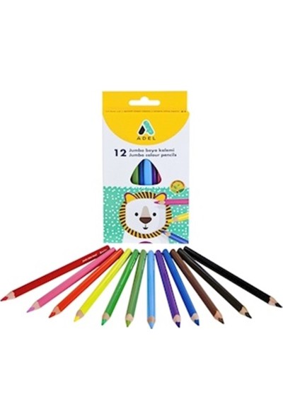Adel Jumbo Üçgen Kuru Boya Tam Boy 12 Renk Adel Jumbo Üçgen Kuru Boya Tam Boy 12 Renk