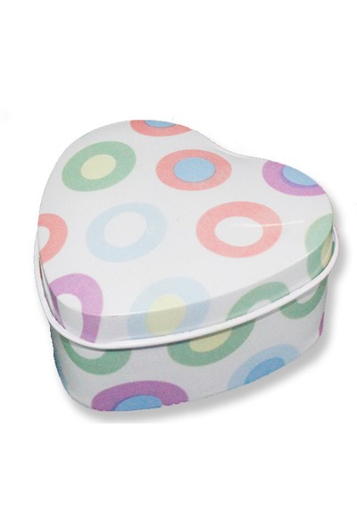 Mutlu Adım 12 Adet Yuvarlak Desenli Kalp Metal Kutu