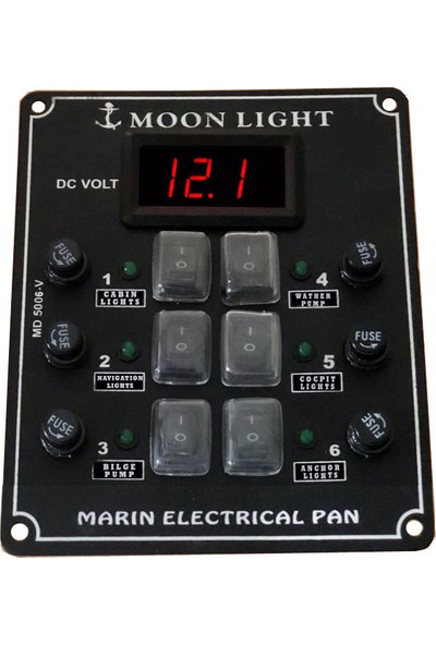 Moon Light MD 5006 V Voltmetreli 6'lı Dikey Switch Panel Moon Light MD 5006 V Voltmetreli 6'lı Dikey Switch Panel
