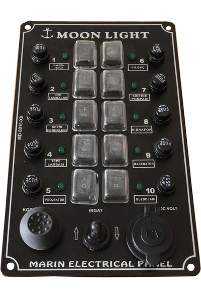 Moon Light MD 6010 XX Korna Butonlu Irgat Switch'li Çakmalkı 10'lı Dikey Switch Panel Moon Light MD 6010 XX Korna Butonlu Irgat Switch'li Çakmalkı 10'lı Dikey Switch Panel