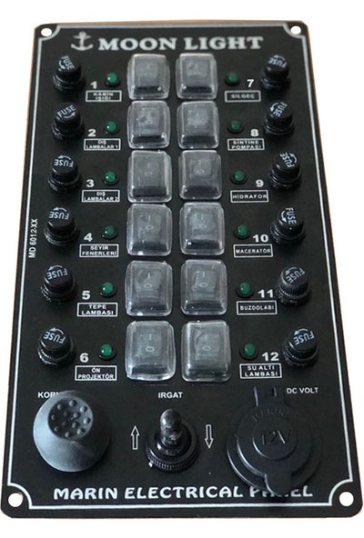 Moon Light MD 6012 XX Korna Butonlu Irgat Switch'li Çakmalkı 12'lı Dikey Switch Panel Moon Light MD 6012 XX Korna Butonlu Irgat Switch'li Çakmalkı 12'lı Dikey Switch Panel