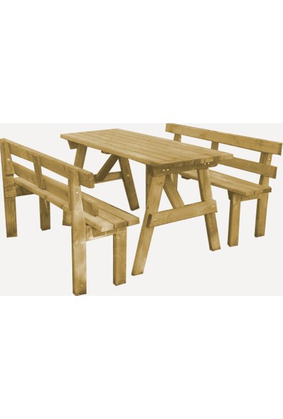 Garden Mobilya Banklı Bahçe Masası 8 Kişilik Natural