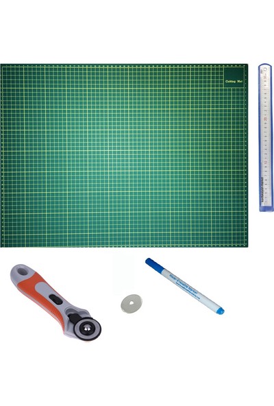 İşkur Makine Kesim Altlığı Patchwork Cutting Mat 45 mm Rulet Kesici Komple Set İşkur Makine Kesim Altlığı Patchwork Cutting Mat 45 mm Rulet Kesici Komple Set