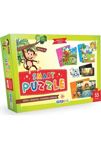 Blue Focus 55 Parça Smart Puzzle (10 Farklı Hayvan Puzzle)