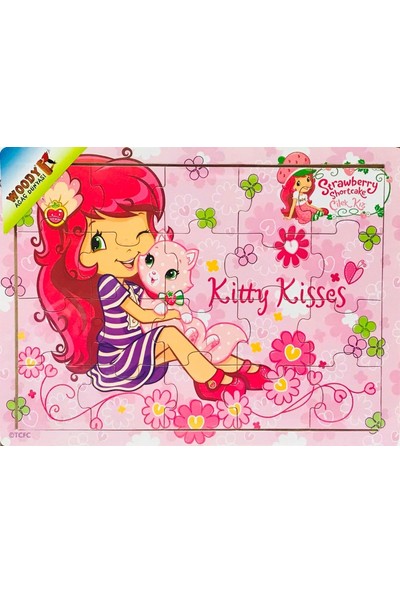 Woody Çilek Kız ve Sevimli Kedisi 20 Parça Ahşap Frame Puzzle
