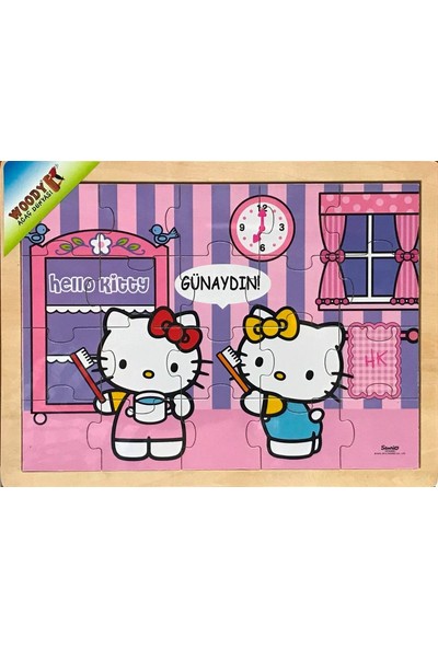 Woody Hello Kitty Zamanlar - Günaydın - 20 Parça Ahşap Frame Puzzle