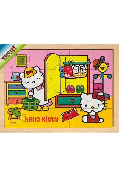 Woody Hello Kitty 20 Parça Ev Aktiviteleri Ahşap Yapboz (Gardrop)