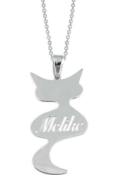 Dzg Silver İsim Yazılan Kedi Figürlü Kolye İsimli Kolye Bayan Gümüş Kolye 558Dn