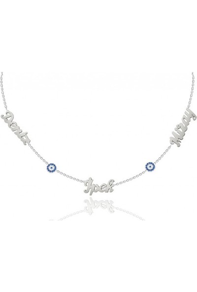 Dzg Silver Üç İsimli Kolye Nazarlı Kişiye Özel İsimlik Kolye Gümüş Kolye 429Dn